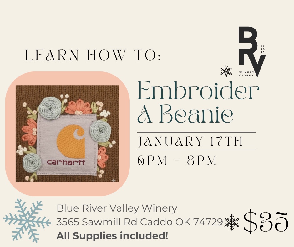 Embroider a Beanie Class at Blue River Valley Winery – Atoka County ...